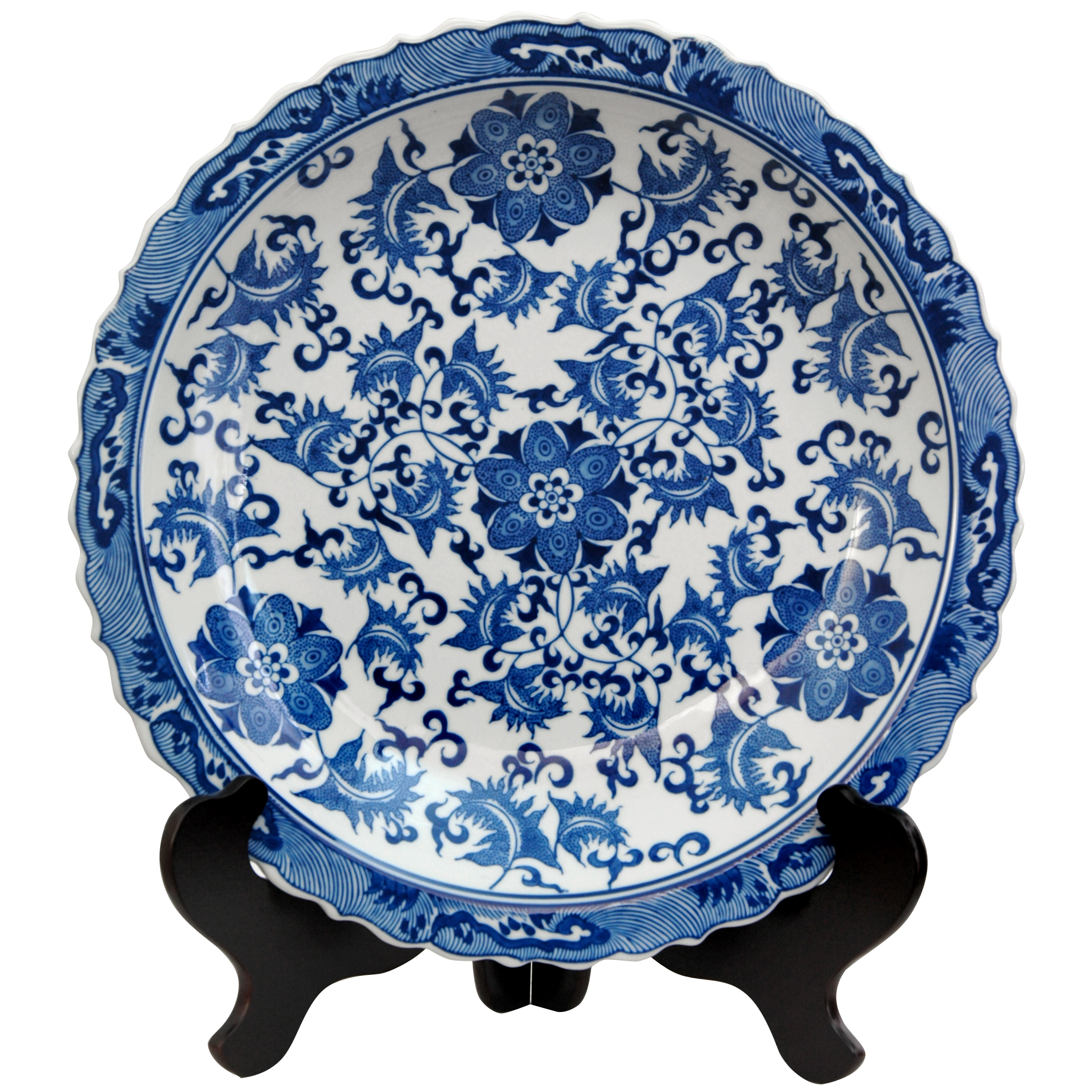 Red Lantern: 14" Floral Blue & White Porcelain Plate