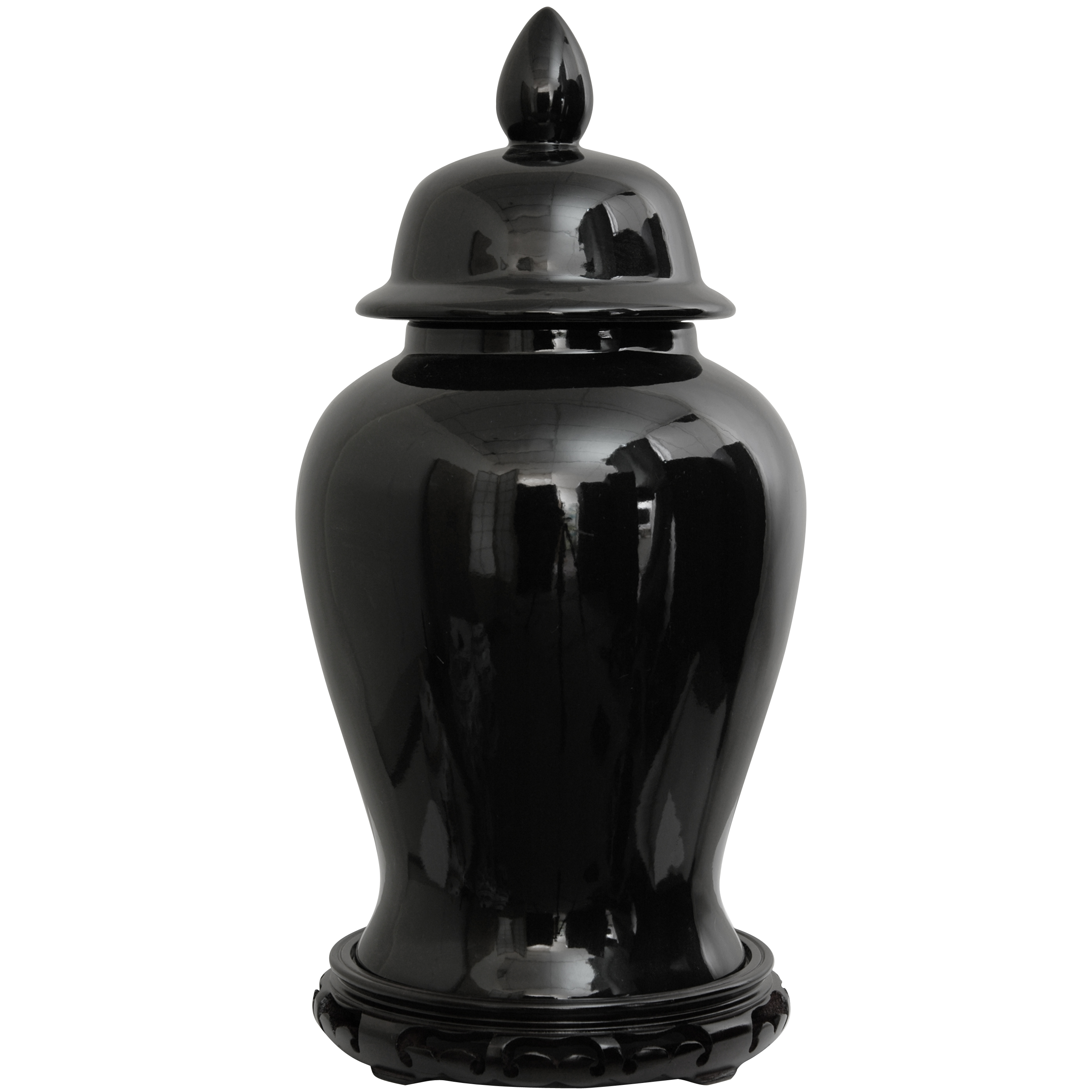 Red Lantern: 18" Solid Black Porcelain Temple Jar