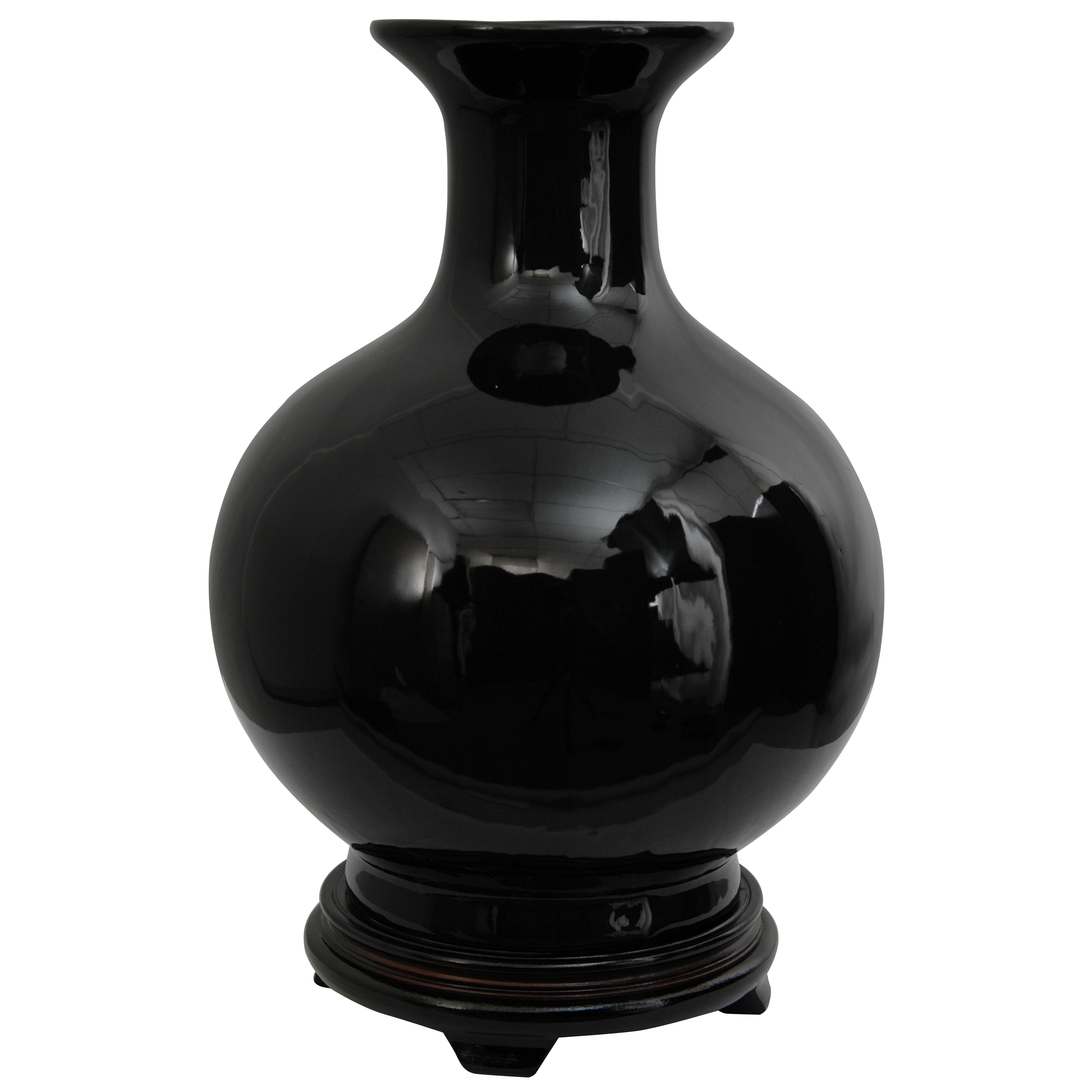 Red Lantern: 14" Solid Black Porcelain Vase