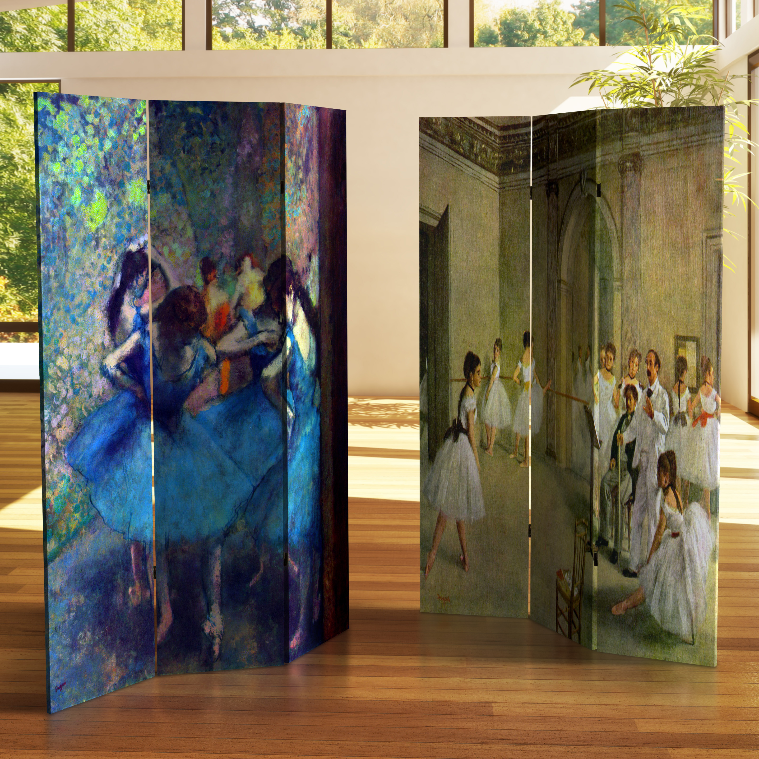 Red Lantern: 6 ft. Tall Double Sided Works of Degas Room Divider - Dancers