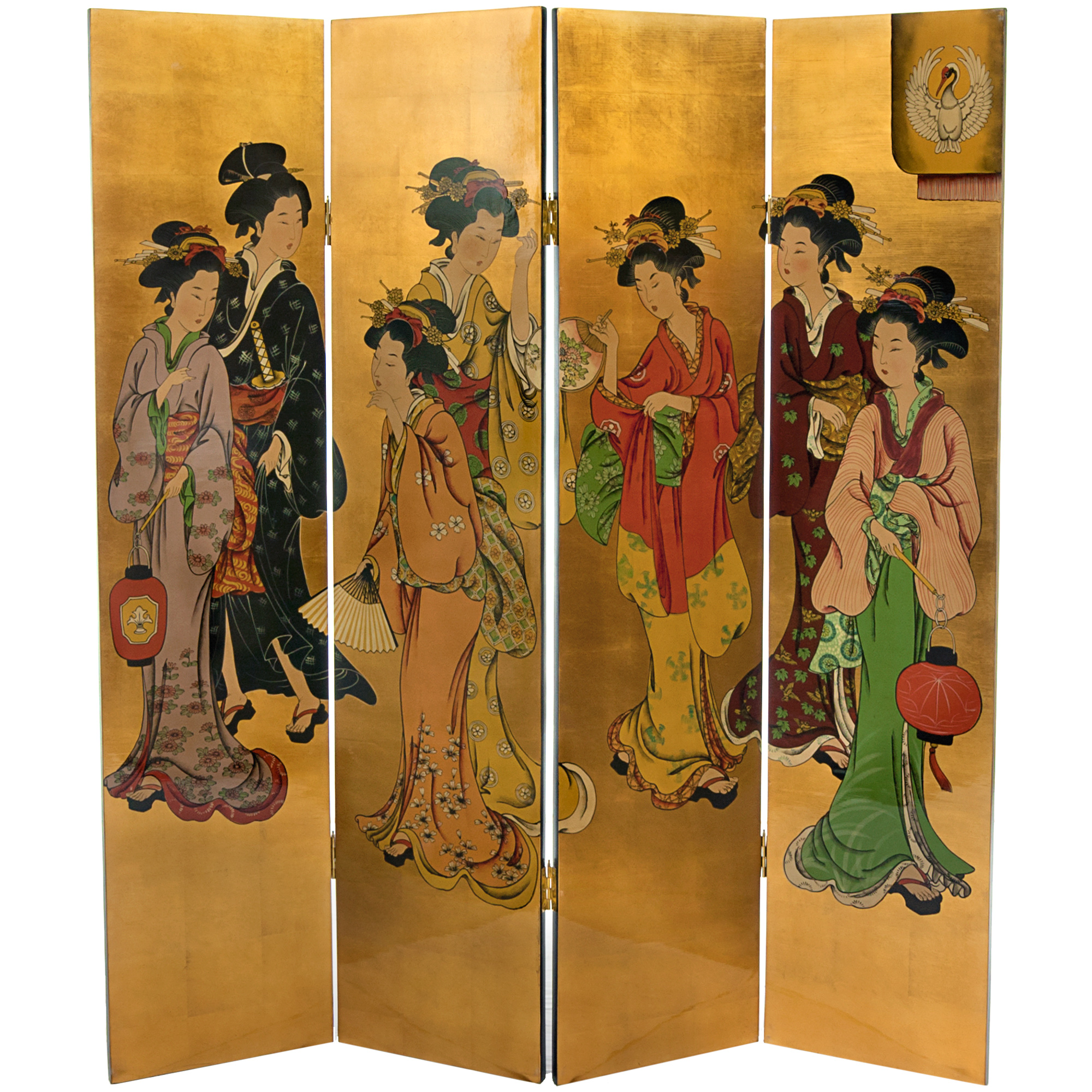 Red Lantern: 6 ft. Tall Golden Geisha Screen