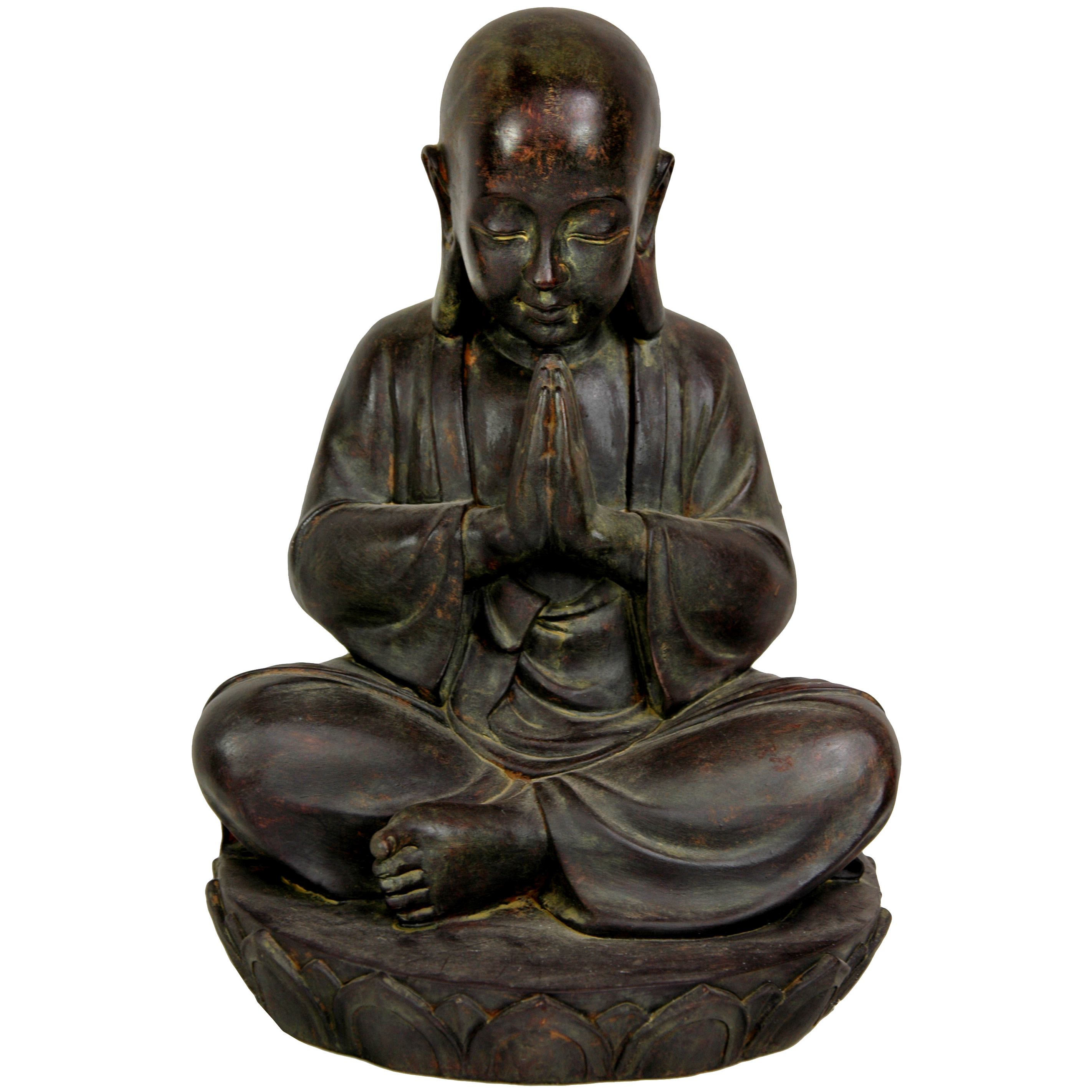 Red Lantern: 16" Sitting Japanese Zen Monk Statue